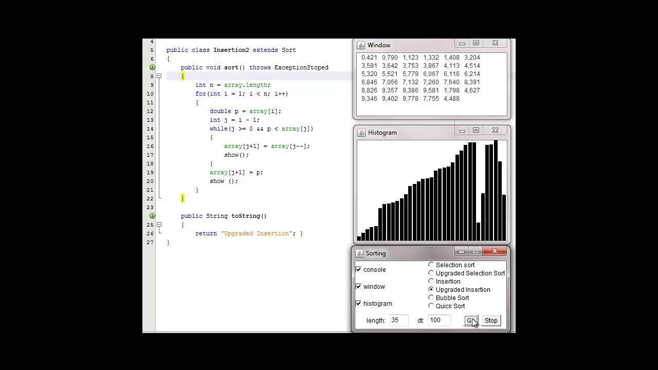 Animation of sorting algorithms in Java
