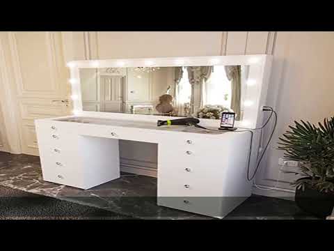 Boahaus Orla Modern Makeup Vanity Desk with Light Bulbs Built-in, USB Port and Power Outlet, 11 Dra