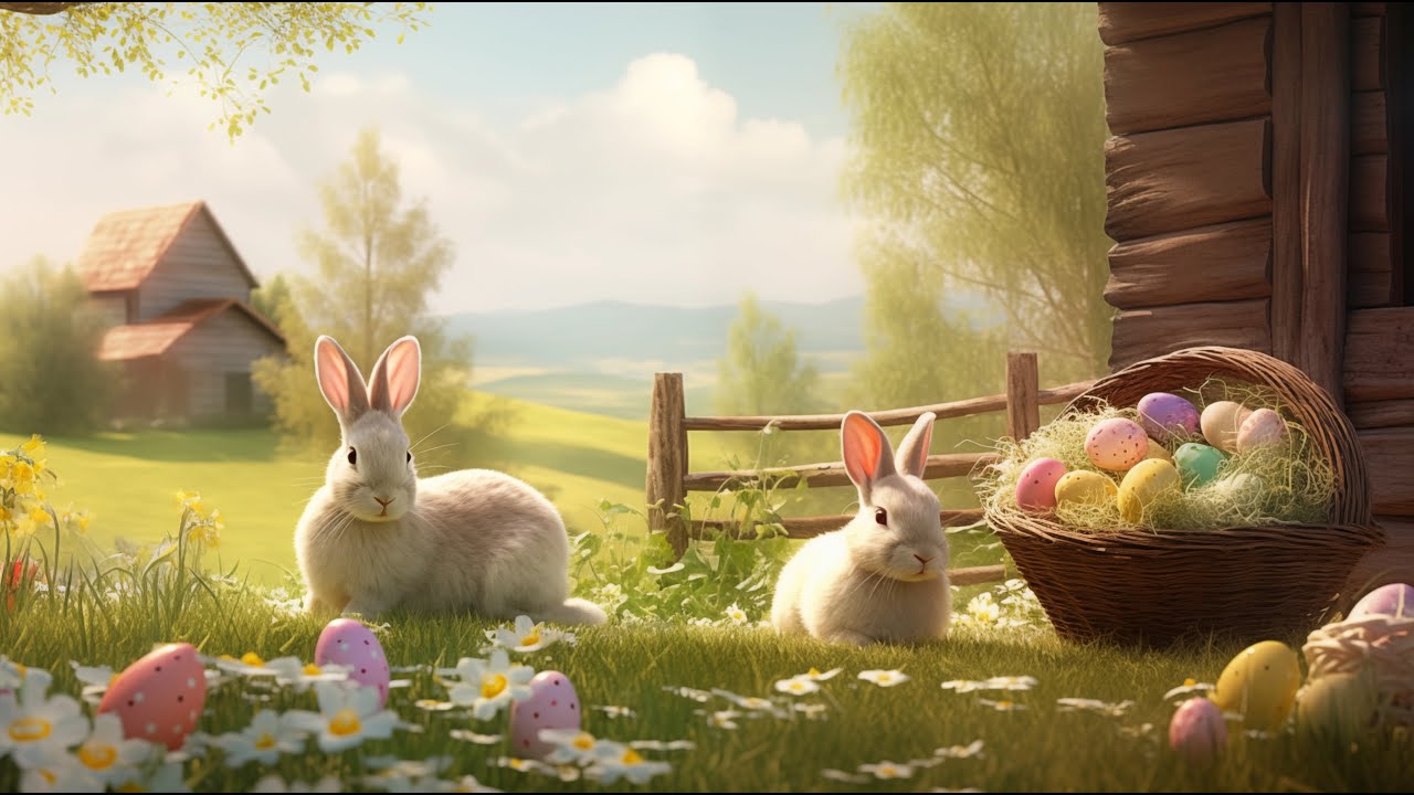 4K Easter Sunday Spring Wallpaper | Bunnies & Egg Basket | TV Art Screensaver | 1 Scene - 2 Hours