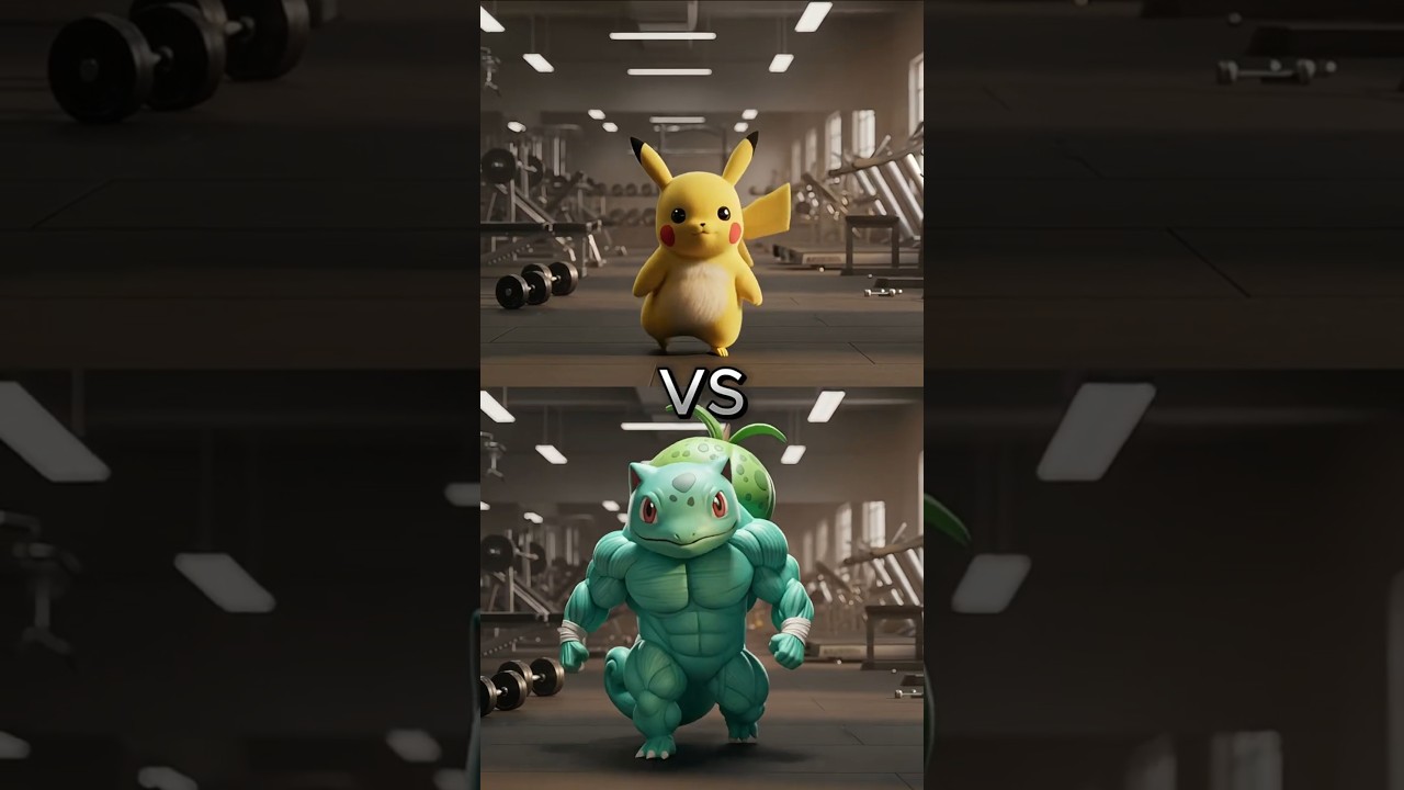 Pikachu vs Muscular Squirtle, Muscular Charmander, Muscular Bulbasaur