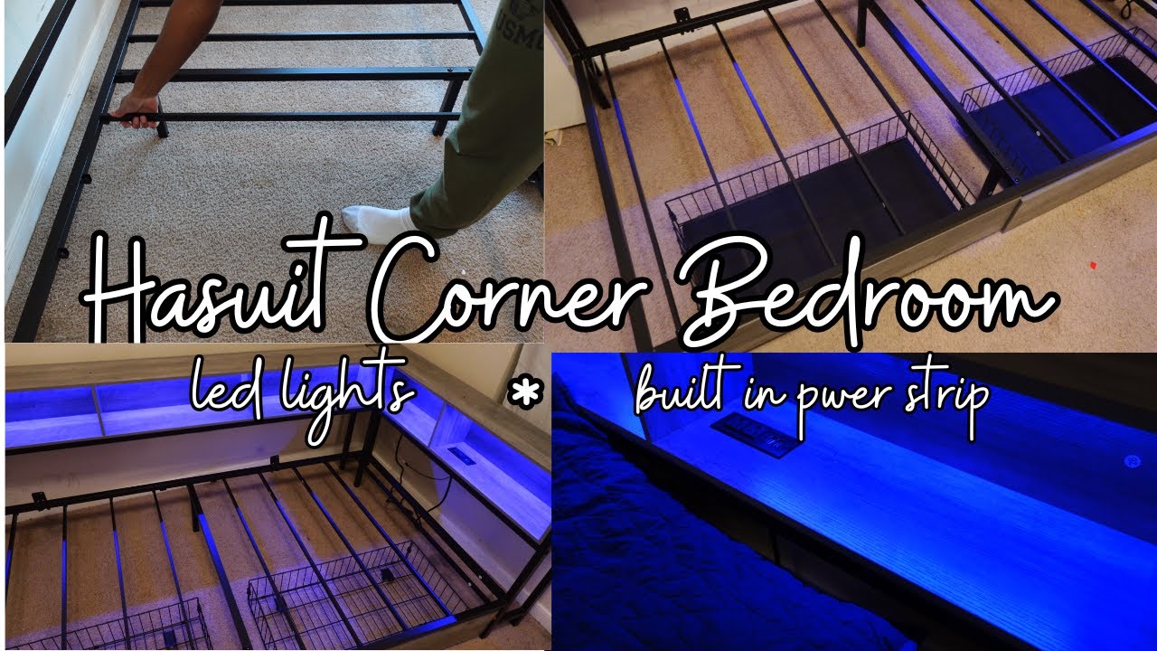 (HASUIT) Twin Corner Bed Frame with 2 Drawers storage