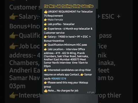 Job | Telecaller | 75 Requirements | Mumbai