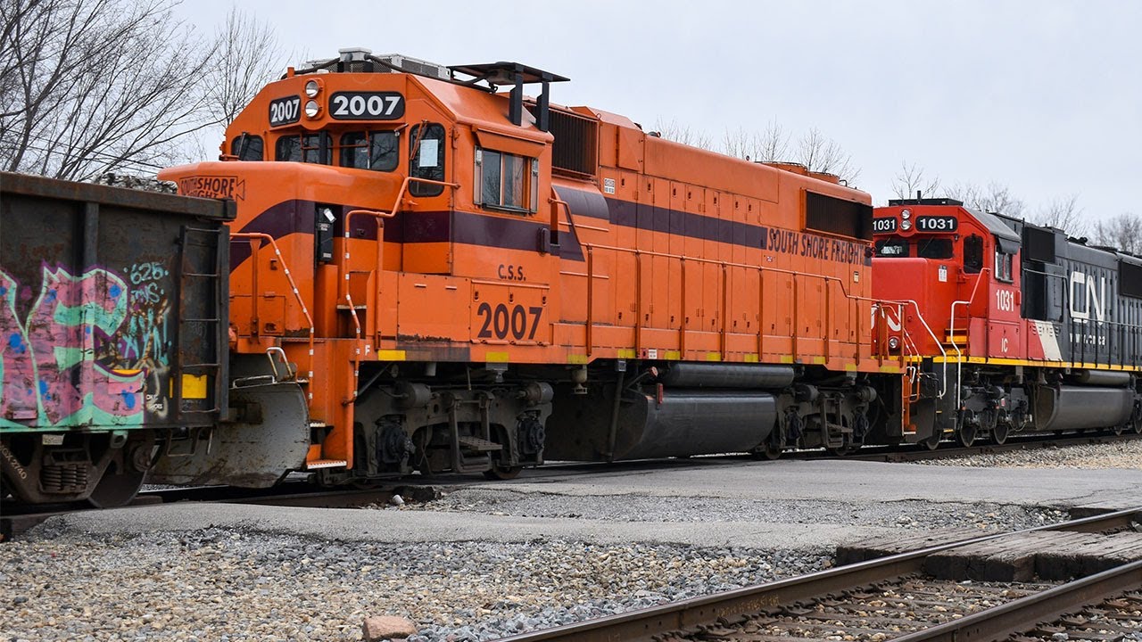 South Shore Line 2007, a GP38-2, trails on CN A40891
