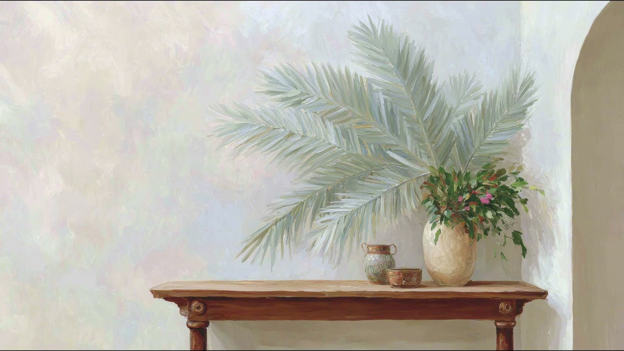 Elegant Palm Leafs TV Art 4K 🌿 Still Life Wallpaper, Ambient Botanical Background