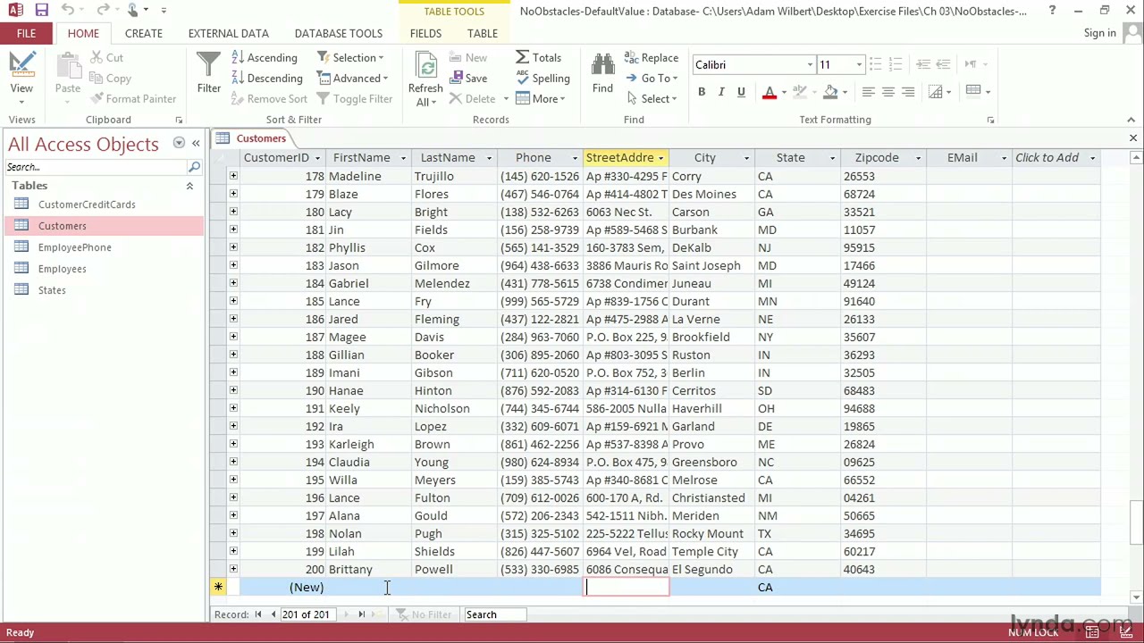 Access Tutorial - Setting the default value