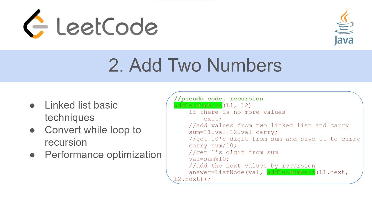 [LeetCode] 2. Add Two Numbers - Java - Recursion