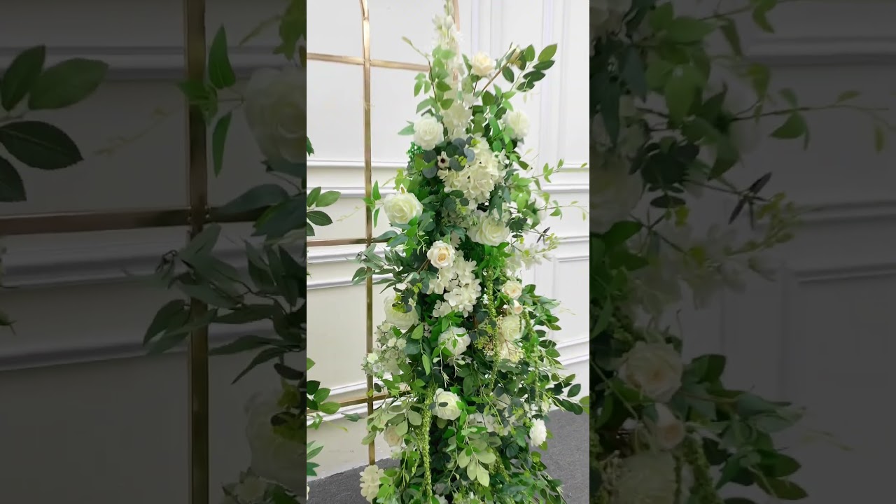 5D White Rose Green Leaves Wedding Backdrop Arch KT Board Decor #floraldesign #diywedding #stage