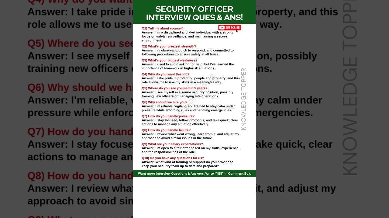 Security Officer Interview Questions and Answers | Security Officer Job Interview