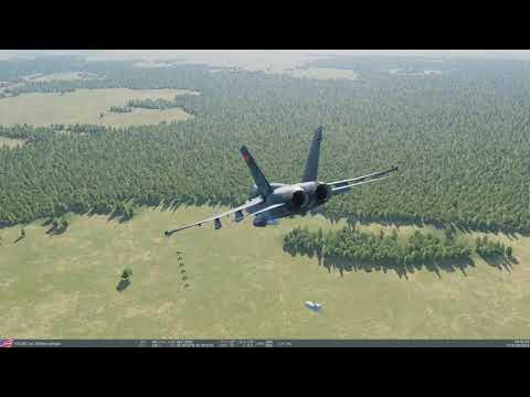 DCS World F/A-18C Hornet cluster bombs attack Mk-20 Rockeye II (CBU-100) against 6 rocket launchers