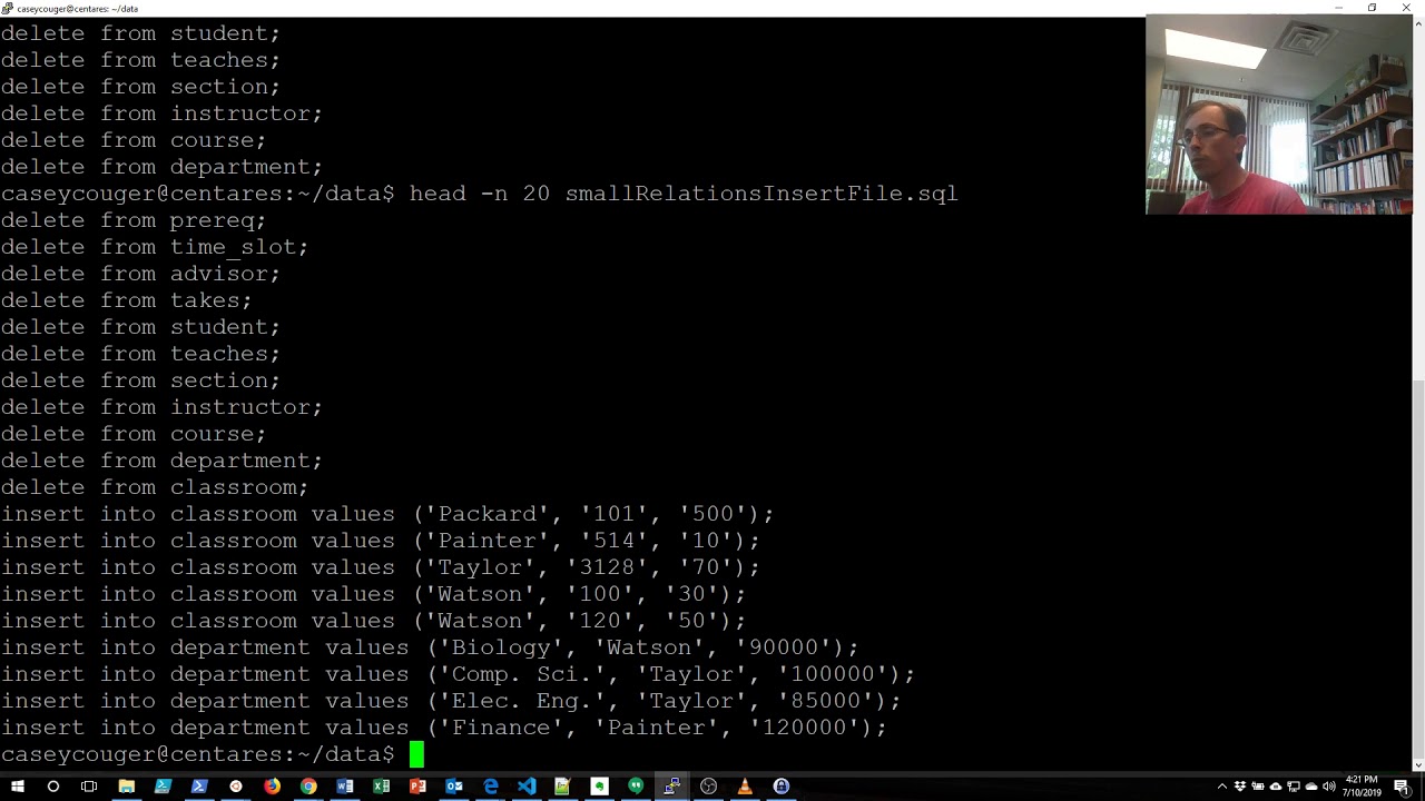 Workflow adding and removing tables in postgresql using the \i command
