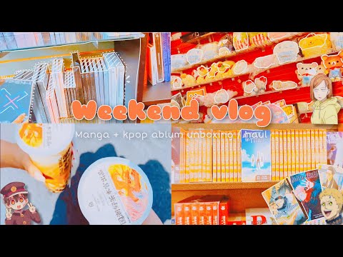Weekend vlog 🐢✨// album unboxing(Txt, blackpink, ateez) manga haul, boba, plushies, food, stationary
