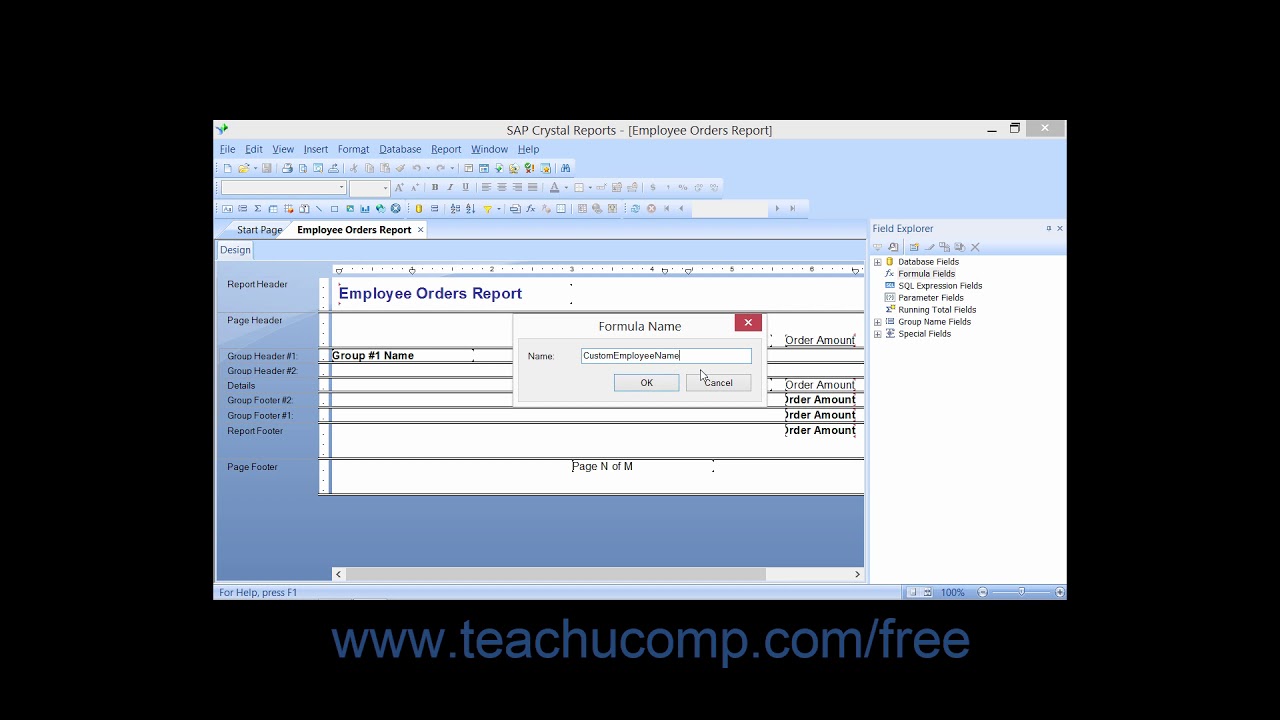 Crystal Reports 2013 Tutorial Creating Formula Fields Business Objects Training