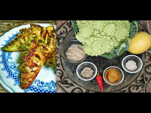 Romanesco cauliflower- roasted with tahini.
