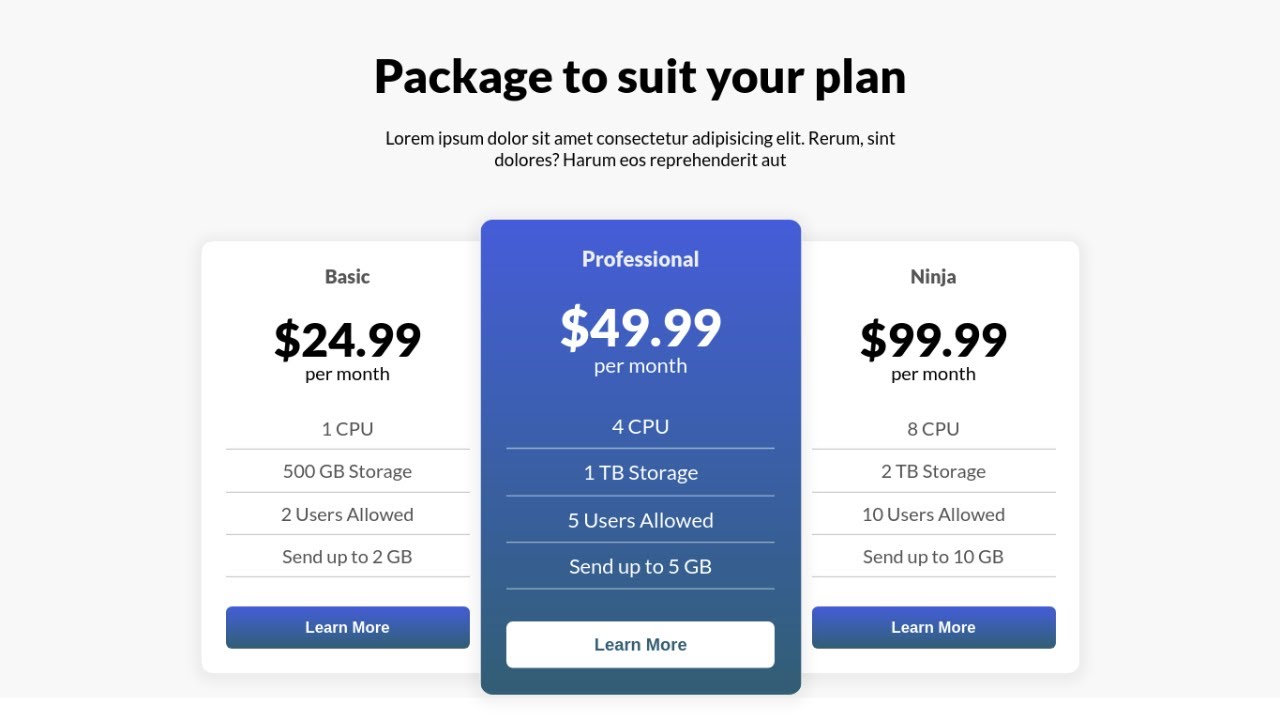 Create Awesome Responsive Pricing Table using HTML & CSS