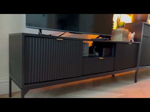 Okvnbjk Black TV Stand, Modern TV Consoles for Living Room 65+ Inch TV, Fluted Panel