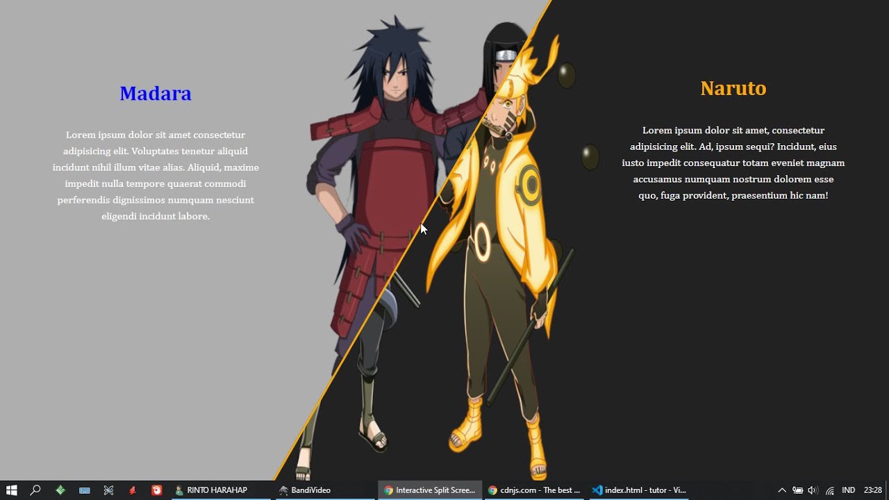 Interactive split screen animation using html,css & jquery