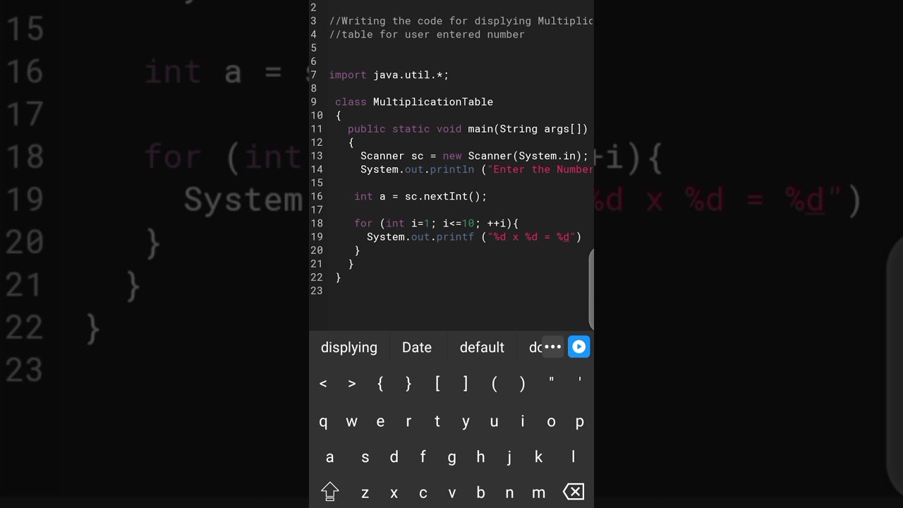Java code for Multiplication Table (Taking input from user) || #coding #java #multiplicationtable