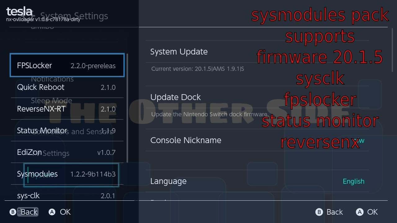 sysmodules pack that supports switch firmware 20.1.5 (sys-clk, fpslocker, reversenx, status monitor)