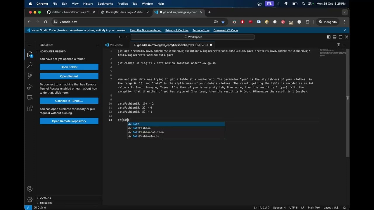 CodingBat Java | Logic-1 Section | dateFashion