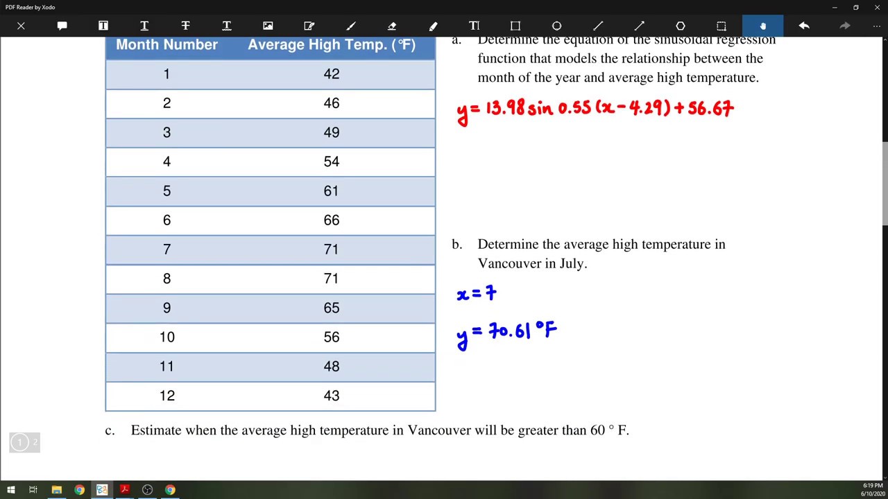 8.5 - Modelling Data Using Sinusoidal Functions