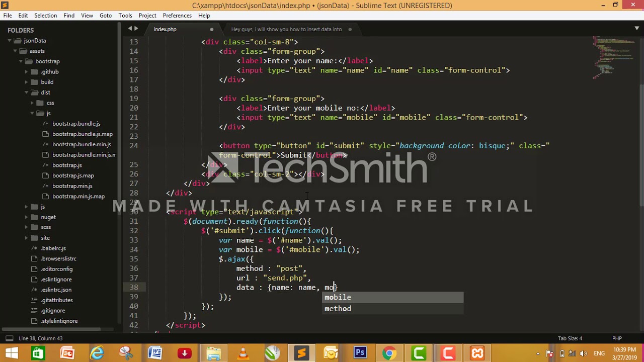 How to insert data into database using Ajax, Jquery and PHP language?