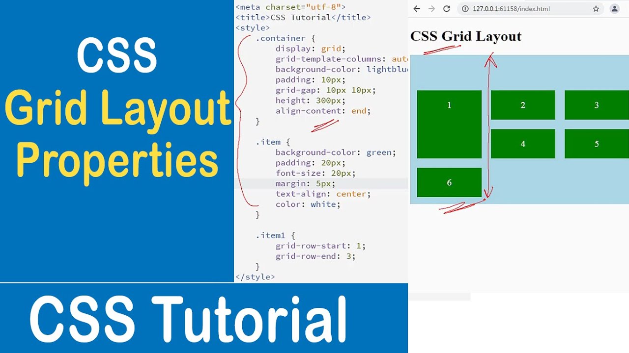 #59 CSS Grid Layout Properties | Grid-Gap | Justify-Content | Align-Content | CSS Tutorial