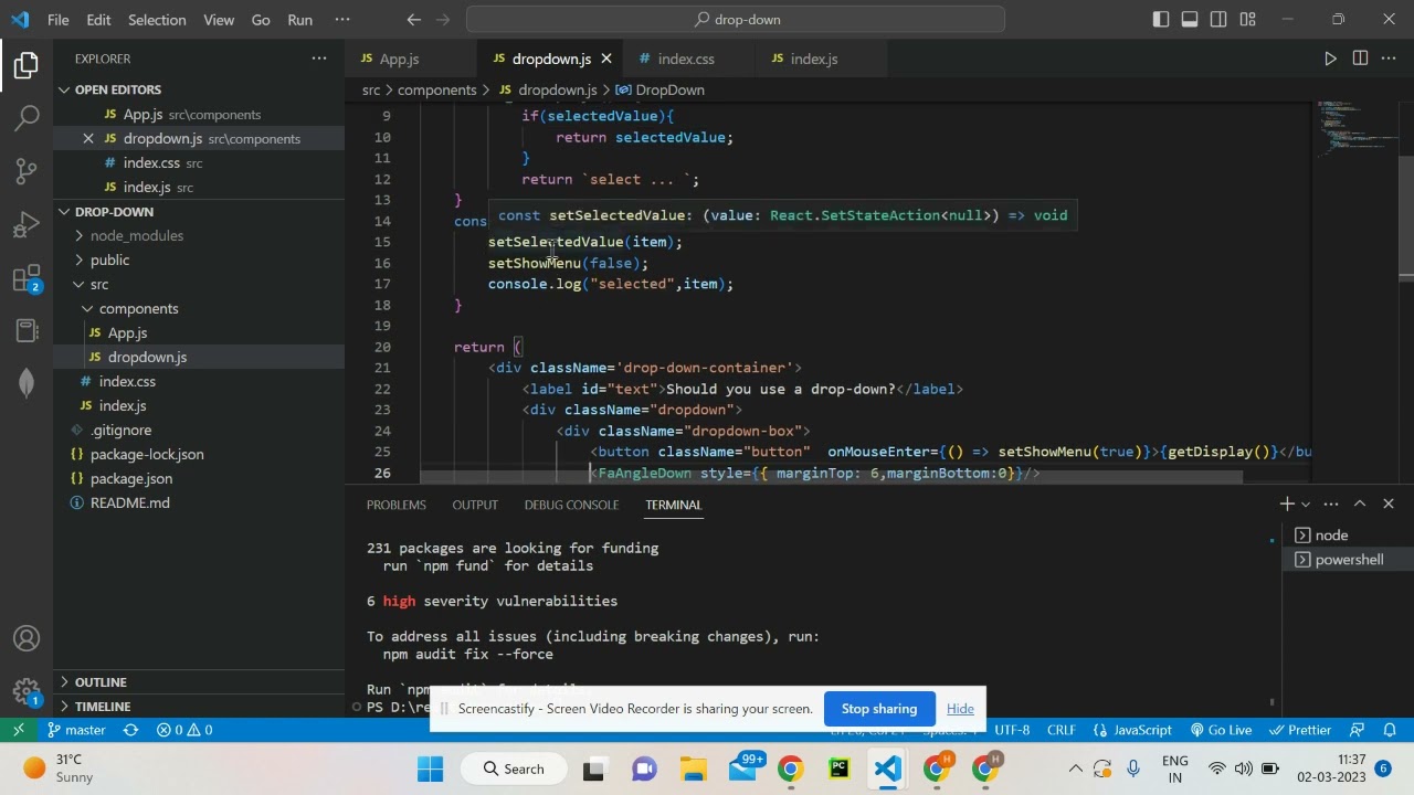 drop down app using react