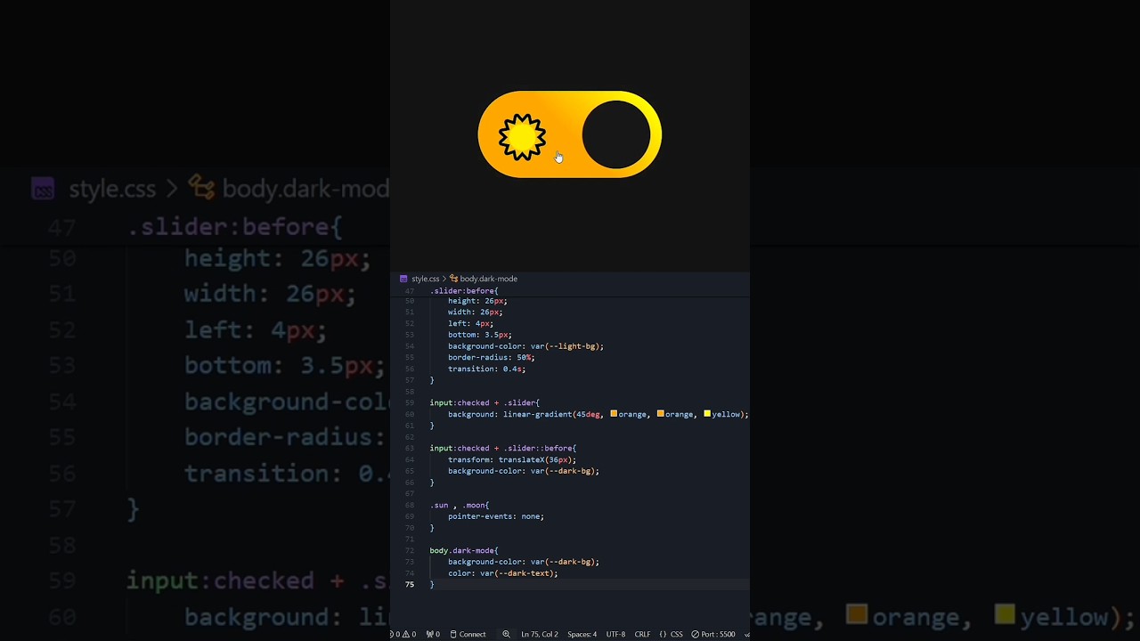 🔥 CSS Dark Mode Toggle with Sun & Moon | HTML CSS Animation  #coding #animatedbutton #webdesign