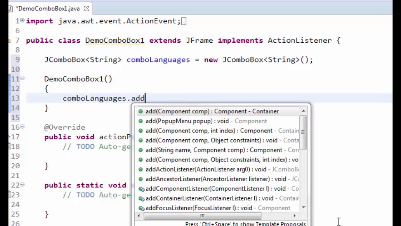 Java JComboBox - Example 1
