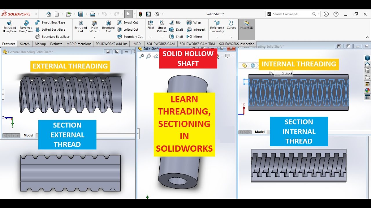How/Learn to do THREADS External Internal Metric Square SECTIONING | SOLIDWORKS Tutorial 1080p