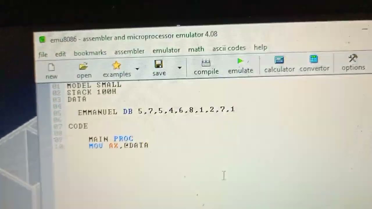 EMU8086 Creating own array