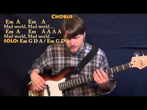 Mad World (Tears for Fears) Bass Guitar Cover Lesson in Em with Chords/Lyrics