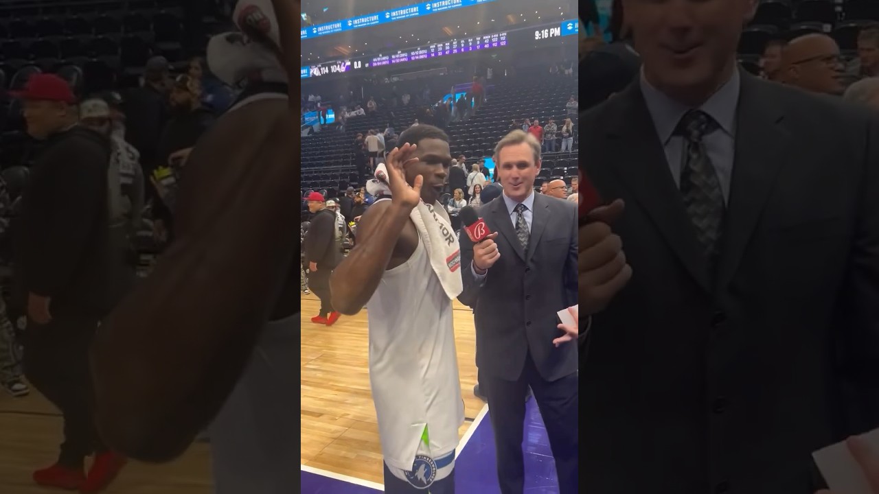 🤣 Anthony Edwards REACTS to his POSTER DUNK 😭 Video: @ChristoperHine #timberwolves #anthonyedwards