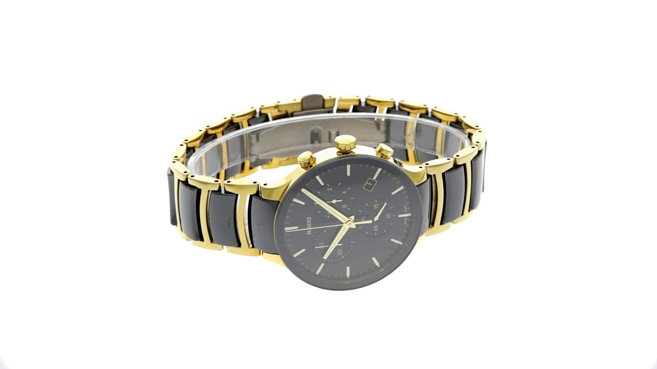 Rado R30134162 ⌚ Centrix Gent Quartz Chrono L Black Ceramic & Yellow ...