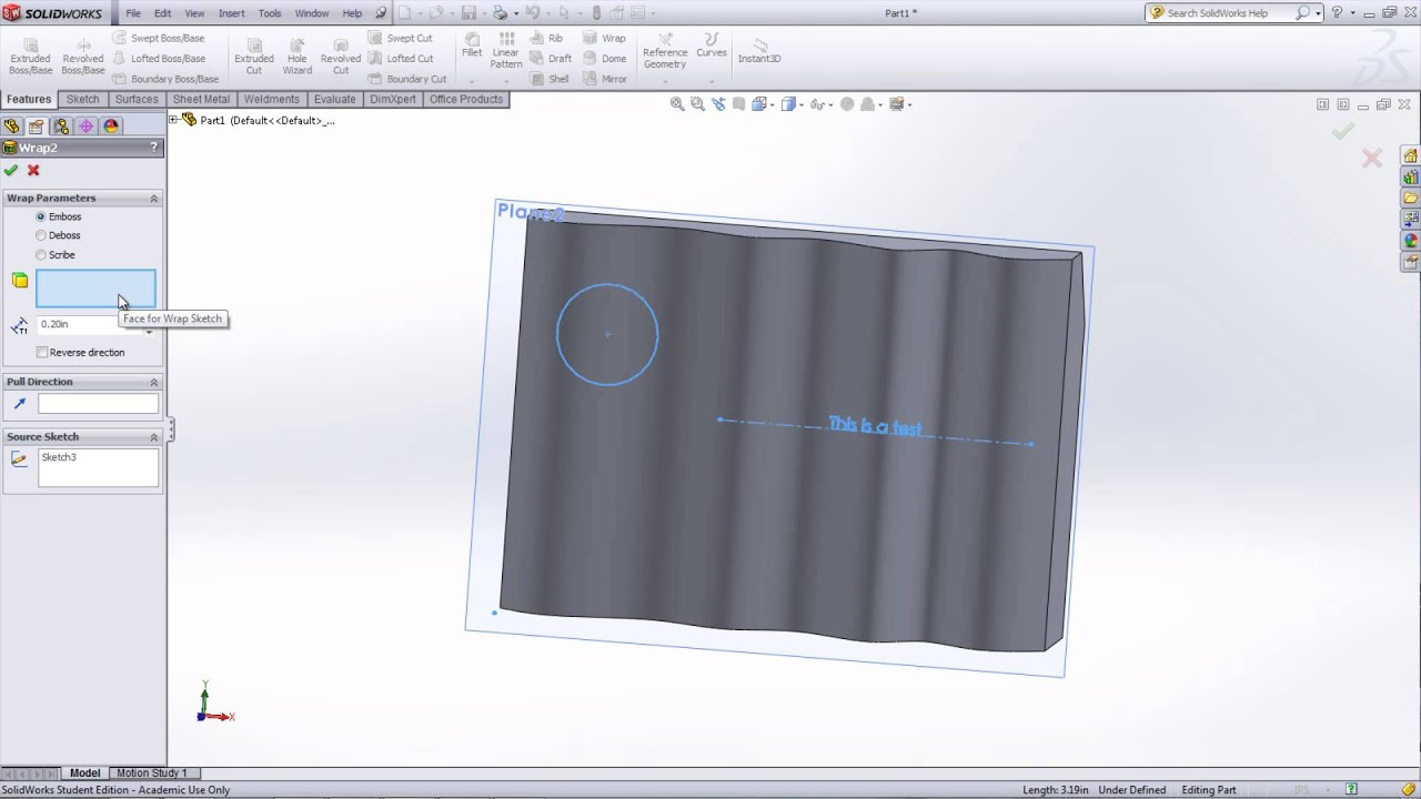 SolidWorks Wrap Feature
