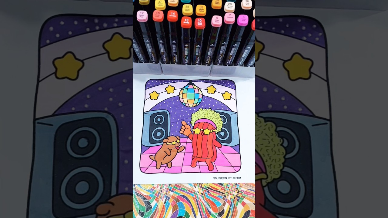 Coloring a Funky Disco Dance Party! 🕺✨ #shorts #disco #danceparty #coloring #groovy