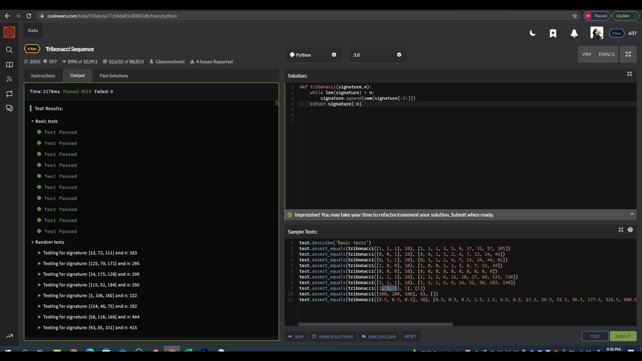 Python - Tribonacci Sequence | Codewars 6kyu