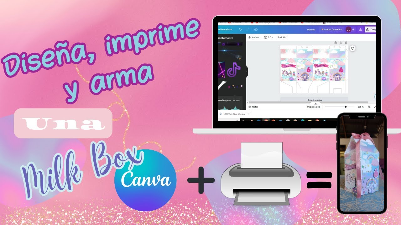 Como realizar una cajita milk LECHERA para dulces (milk box) en CANVA/ para cualquier tipo de fiesta