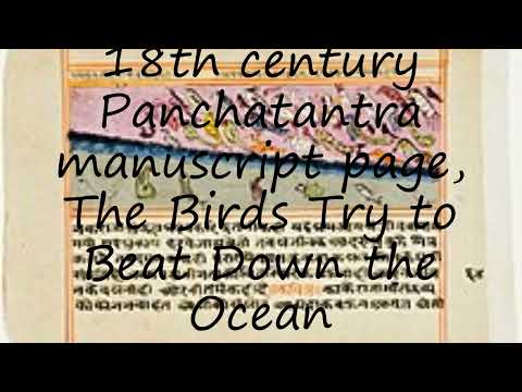 How to pronounce 18th century Panchatantra manuscript page, The Birds Try to Beat Down the Ocean in