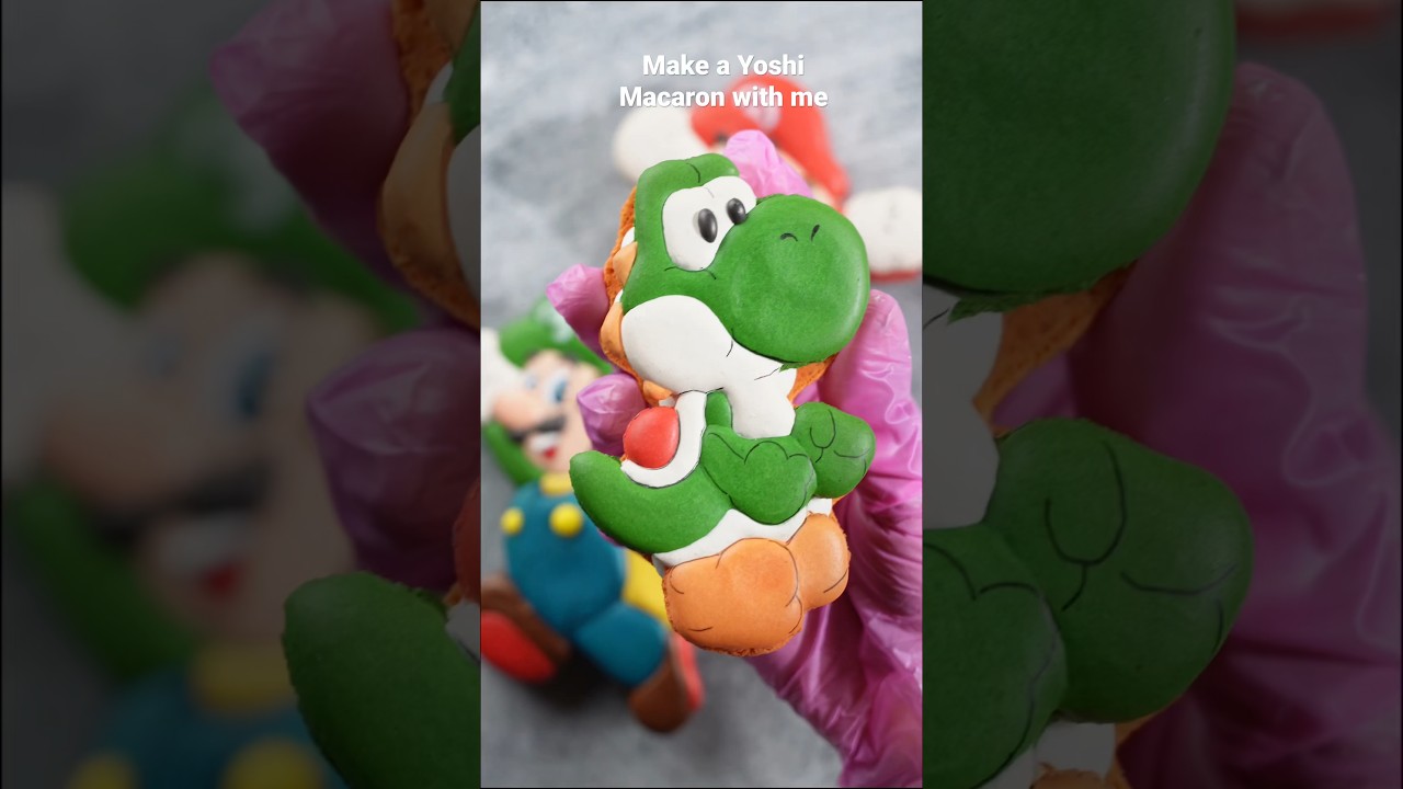 Make a Yoshi Macaron with me! #baking #macarons #supermario
