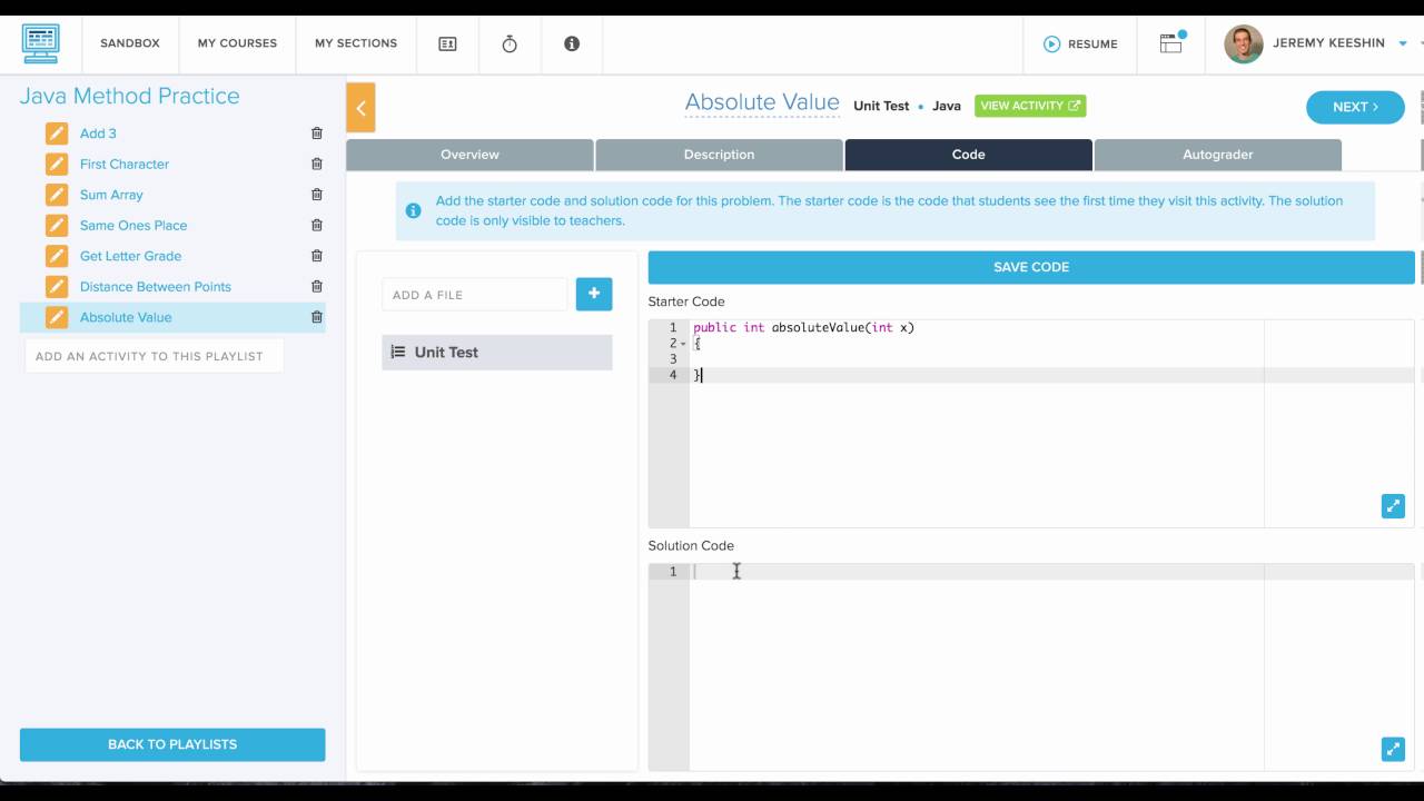 How to Create a Unit Test Problem with CodeHS Create