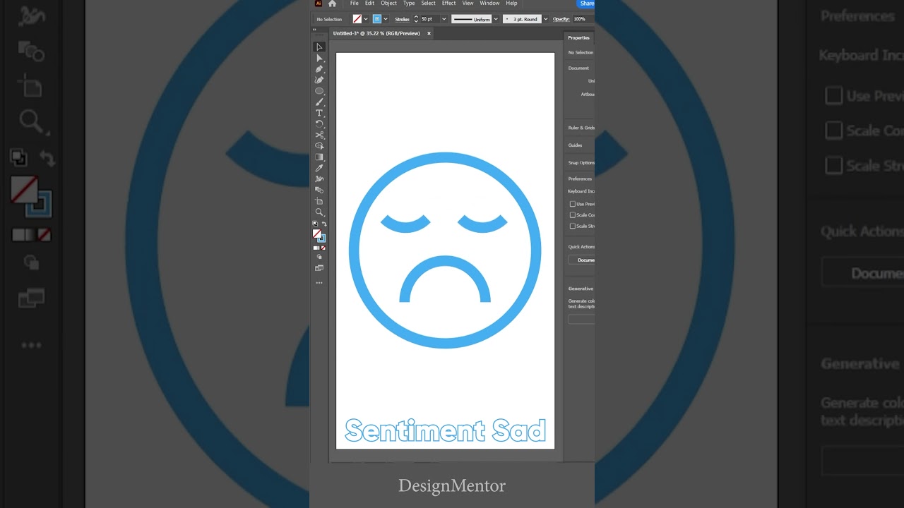Create Sentiment Sad Icon with Stroke in Adobe Illustrator #illustrator | Design Mentor