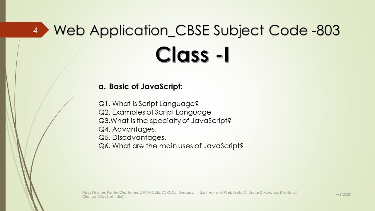 JavaScript Tutorial #1 for Web Application CBSE Subject Code 803
