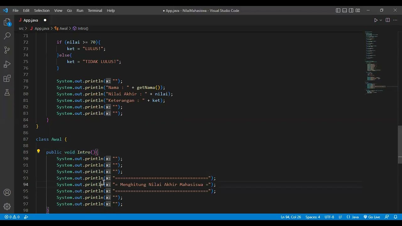 PROGRAM JAVA MENGHITUNG NILAI AKHIR MAHASISWA  (OBJEK ORIENTED PROGRAMMING)