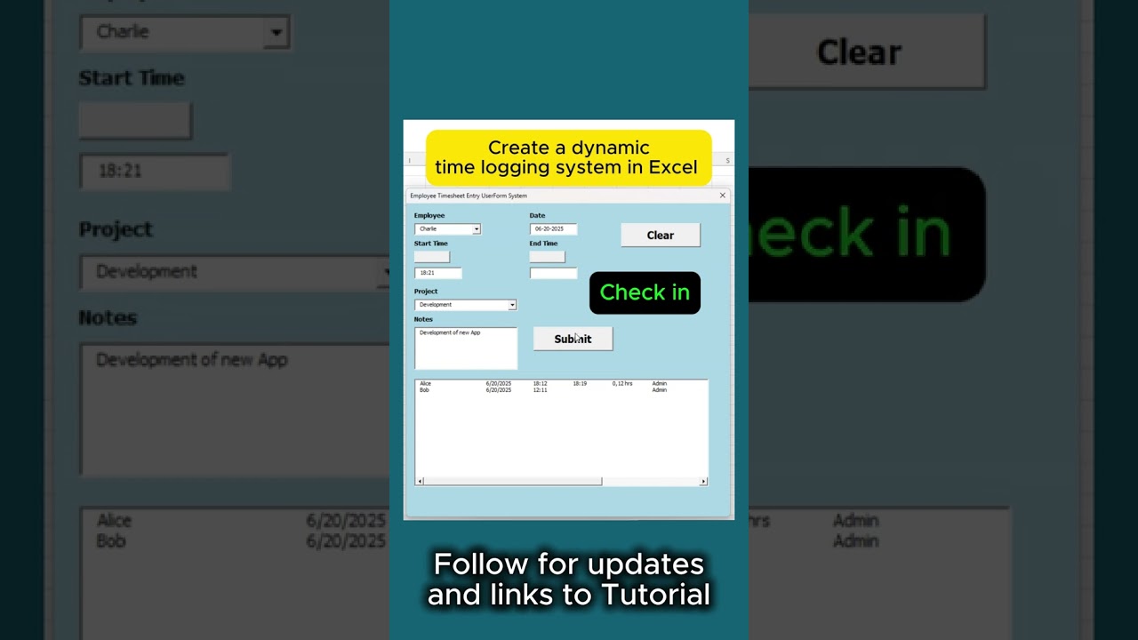 Smart Timesheet in Excel with VBA (Check-In/Out Tracker)