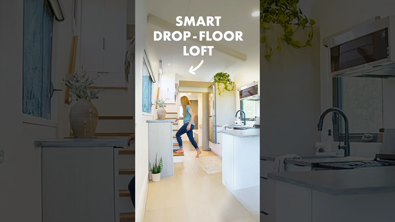 Super Clever Tiny House Drop-Floor Loft! #shorts #tinyhouse #interiordesign