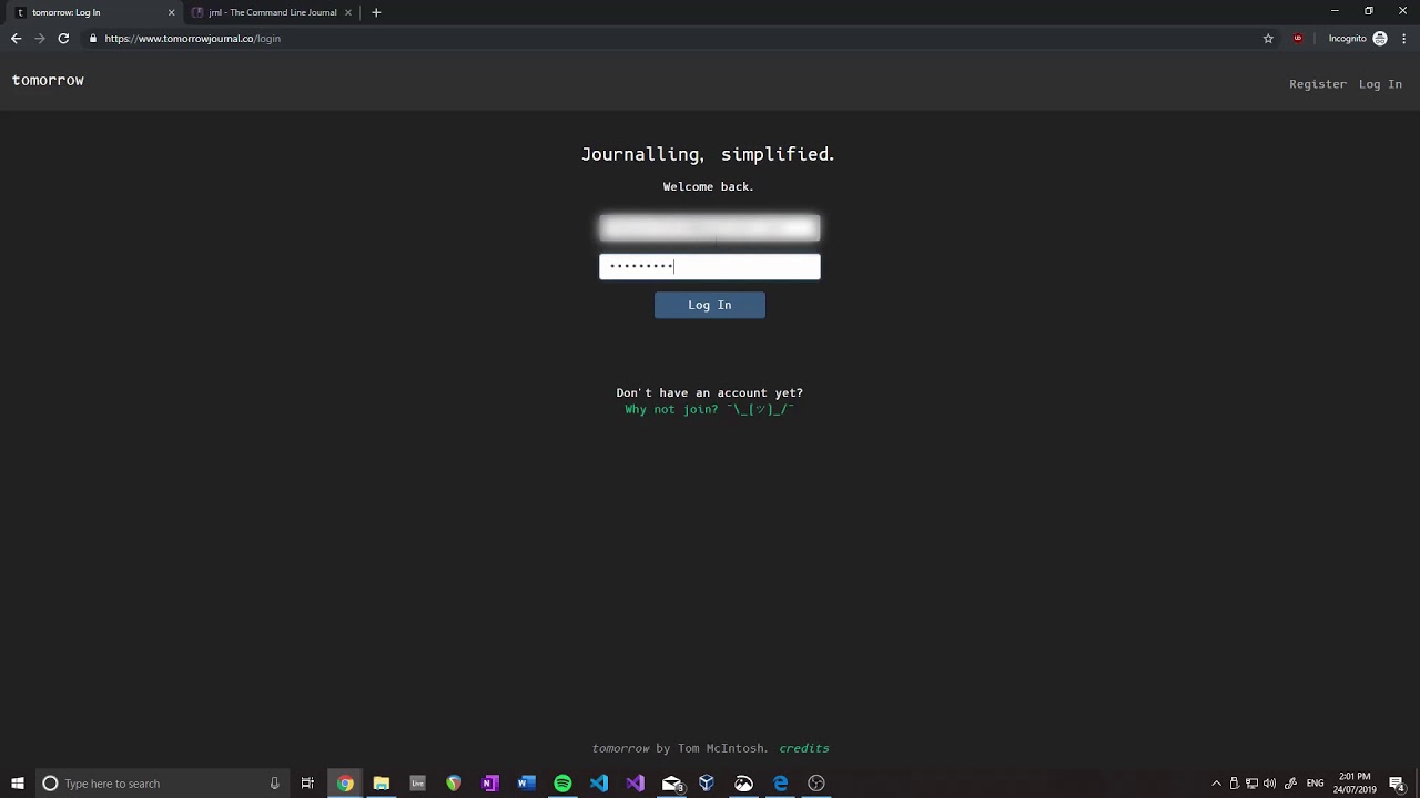tomorrowjournal.co / Journalling made simple. | Harvard CS50x Final Project
