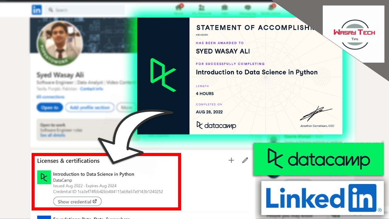 How to Add Datacamp Certificate to Linkedin | Add Certificate to Linkedin Profile