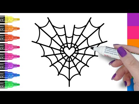 How to draw Heart-shaped spider web step by step /draw spider web easy