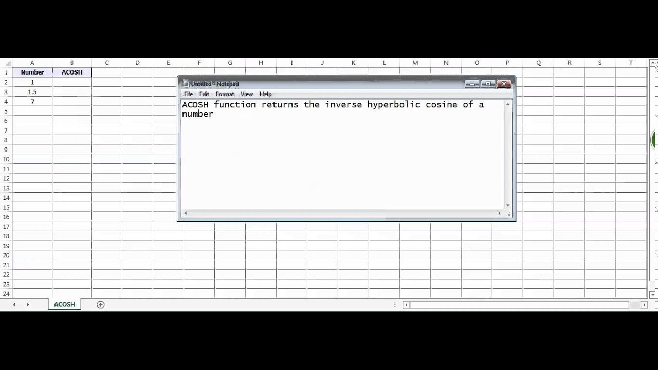 Excel ACOSH Function - How to use ACOSH Function